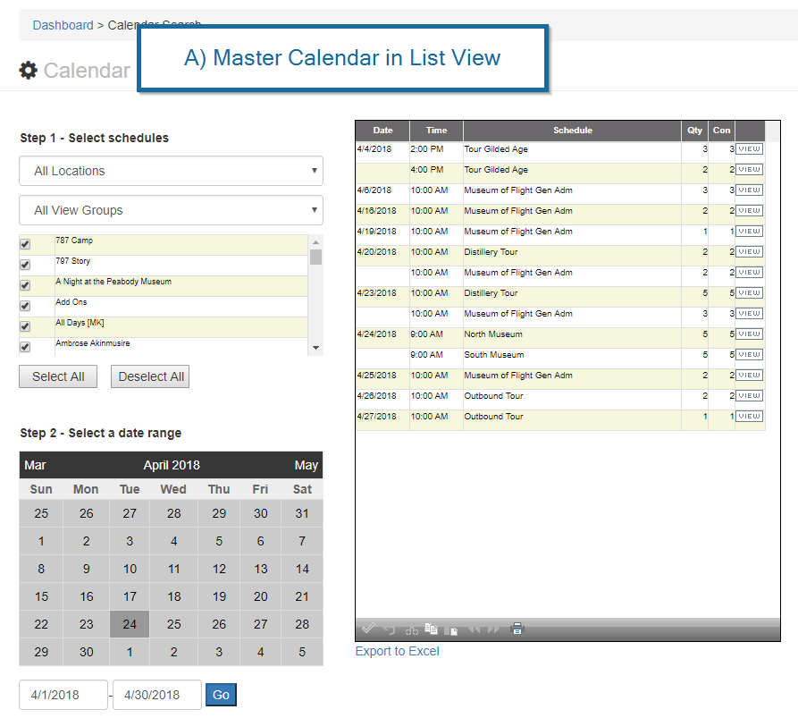 Outbound/Ascent: How to View the Master Calendar from the Activity Console